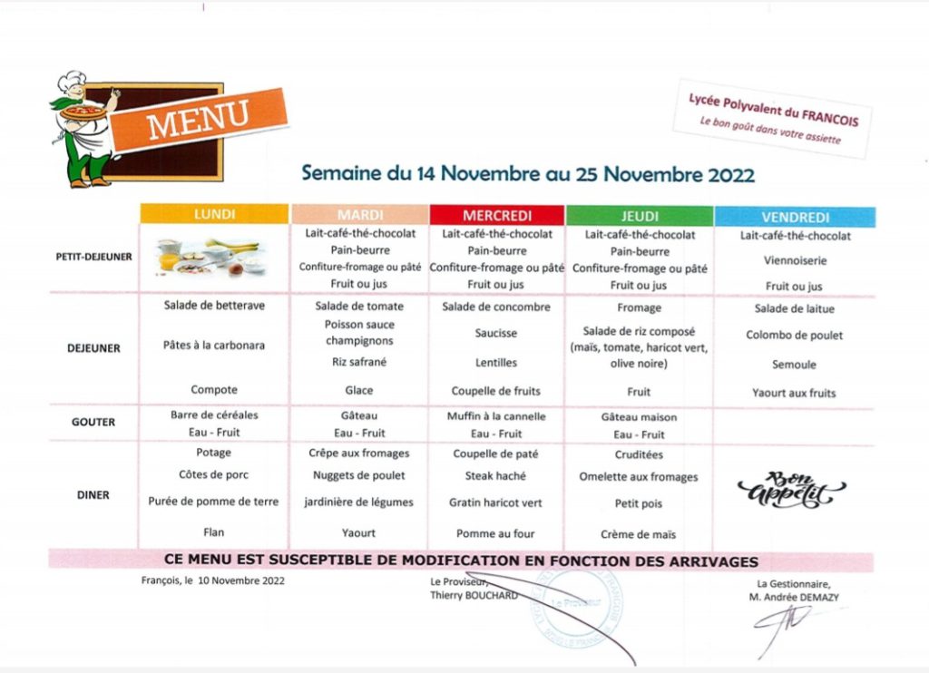 MENU | Collège Jeanne & Émile ADENET
