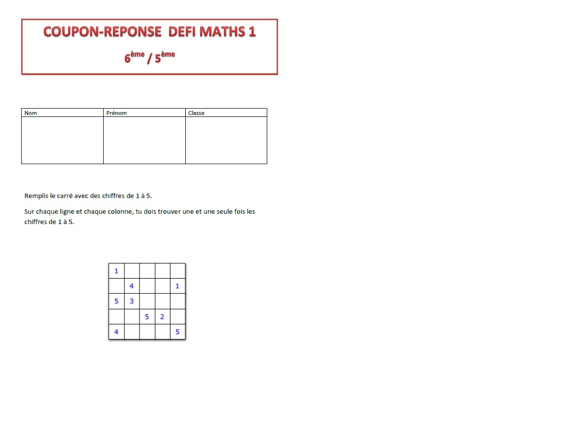 Défi Mathématiques pour les 6ème et le 5ème – Collège Jacques ROUMAIN