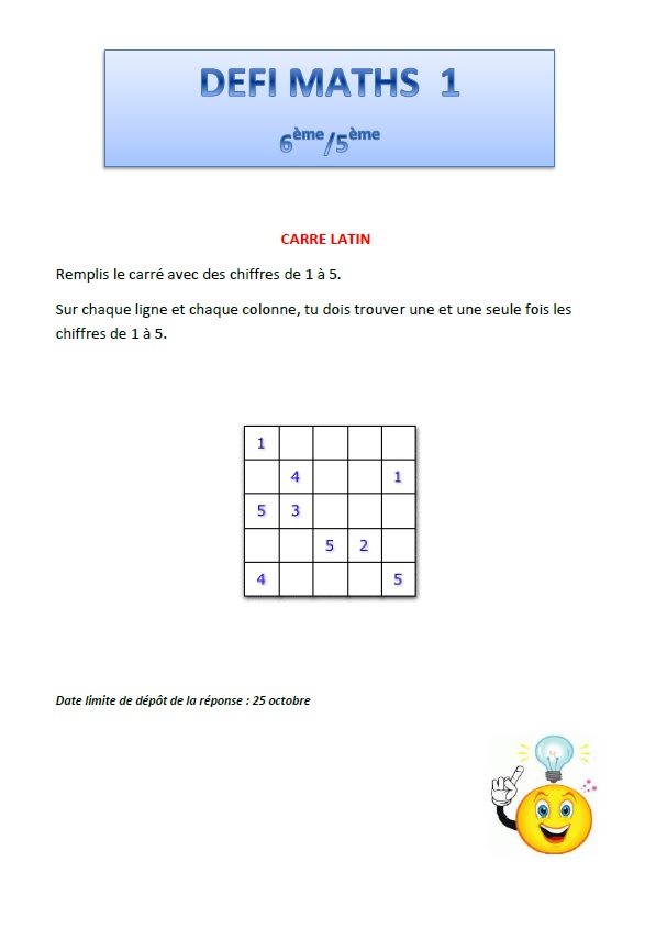 Défi Mathématiques pour les 6ème et le 5ème – Collège Jacques ROUMAIN