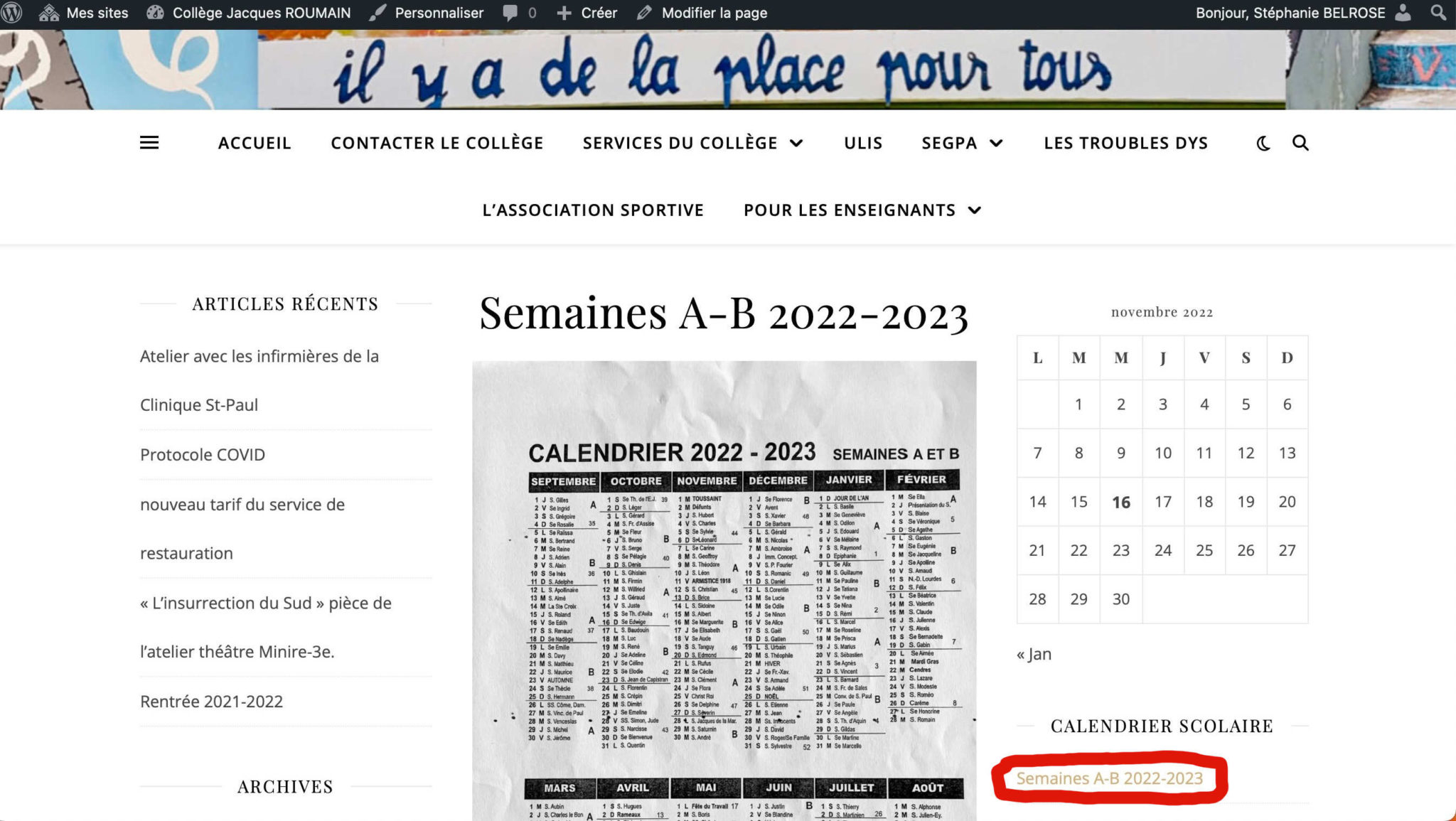 Le calendrier des semaines A et B – Collège Jacques ROUMAIN