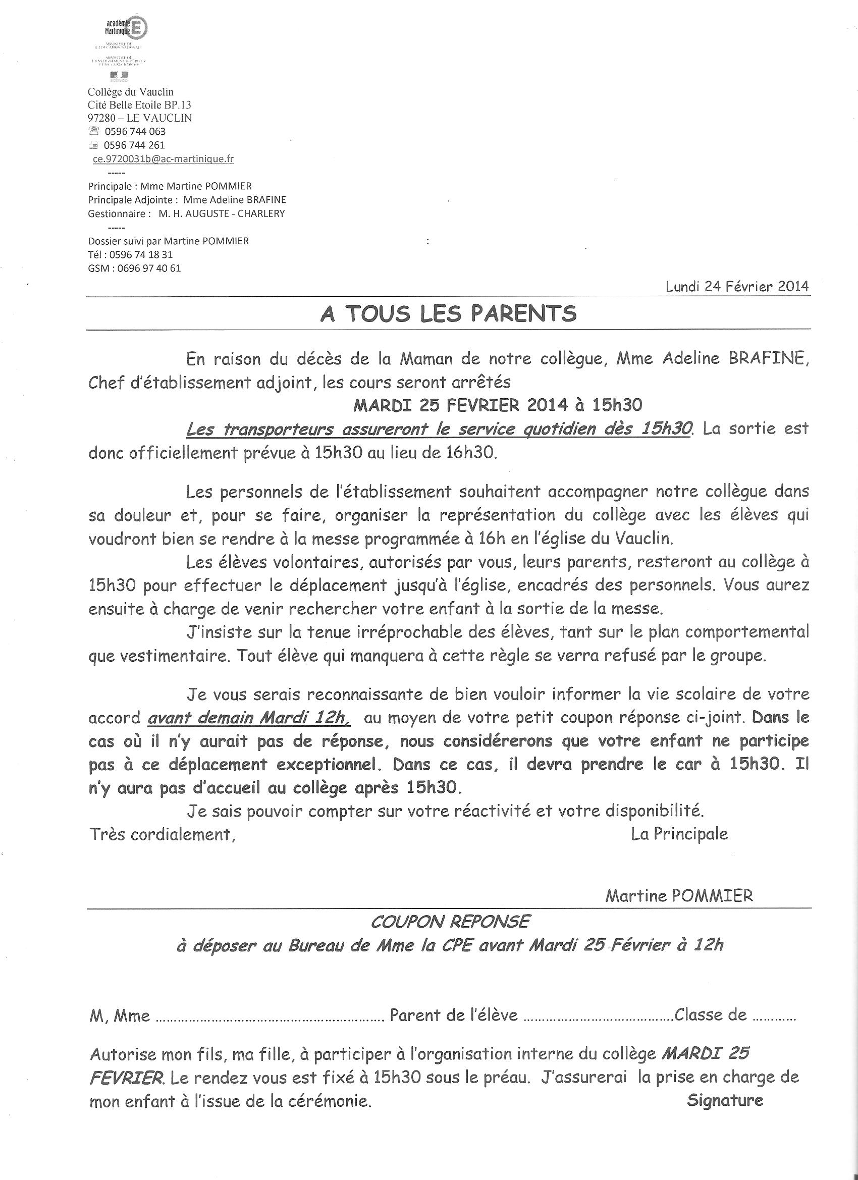 lettre aux parents 03 | Bienvenue au Collège du Vauclin