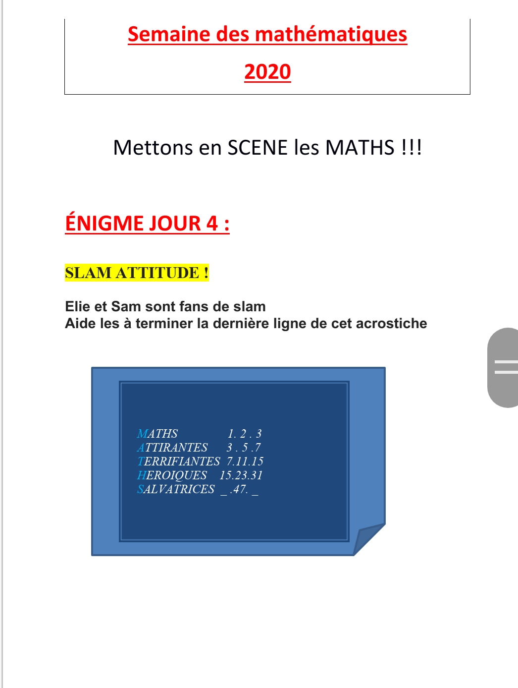 Semaine des maths – LPO J.Zobel